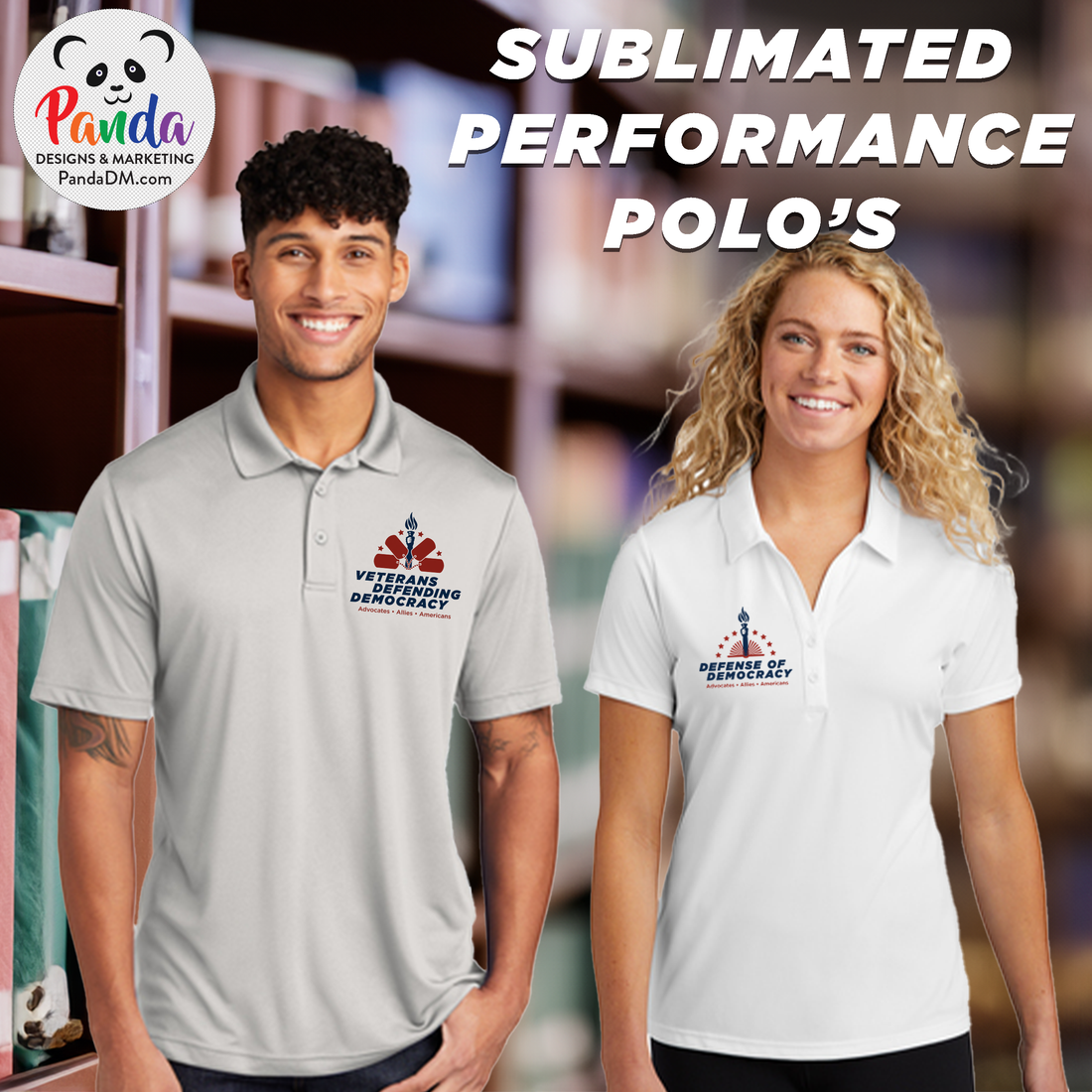 Sublimated Performance Polos - Defense of Democracy – Panda Designs ...